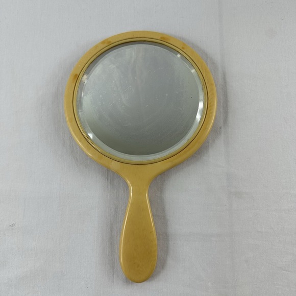 Bath | Vintage Bakelite French Ivory Hand Vanity Mirror Beveled Glass ...